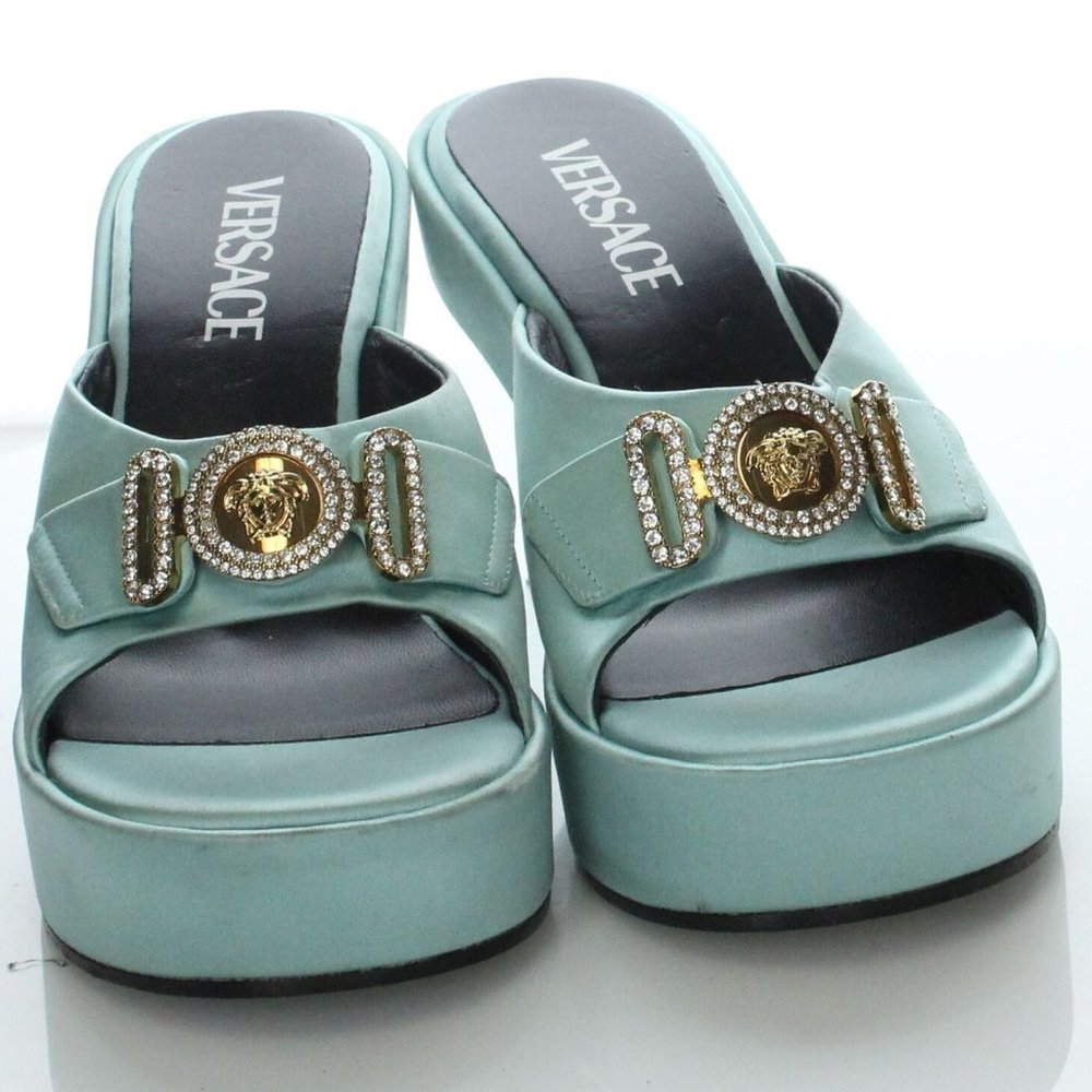 Versace Medusa Biggie 100mm Satin Platform Mules - Gem